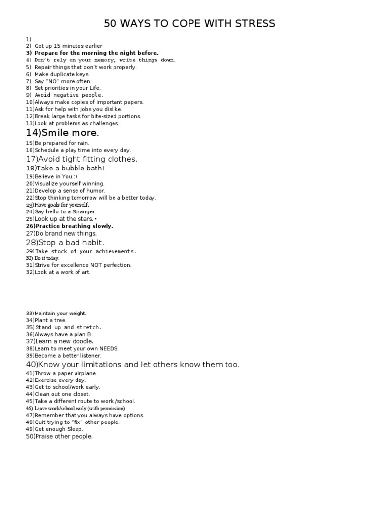 50 Ways To Cope With Stress | PDF