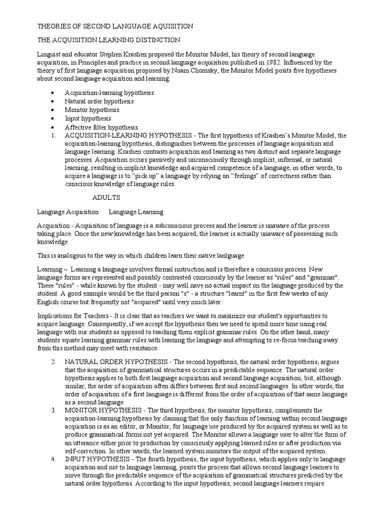 Krashen's Second Language Acquisition Theories | PDF | Second Language ...