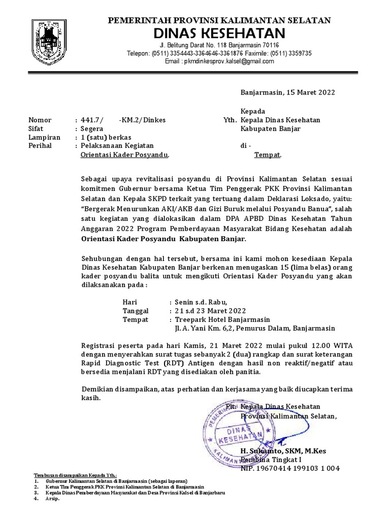 Surat Orientasi Kader Posyandu - 2022 | PDF