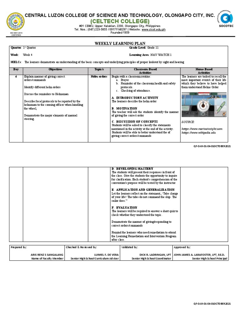 Nav Watch 1-Week 4-Learning-Plan | PDF | Learning | Behavior Modification