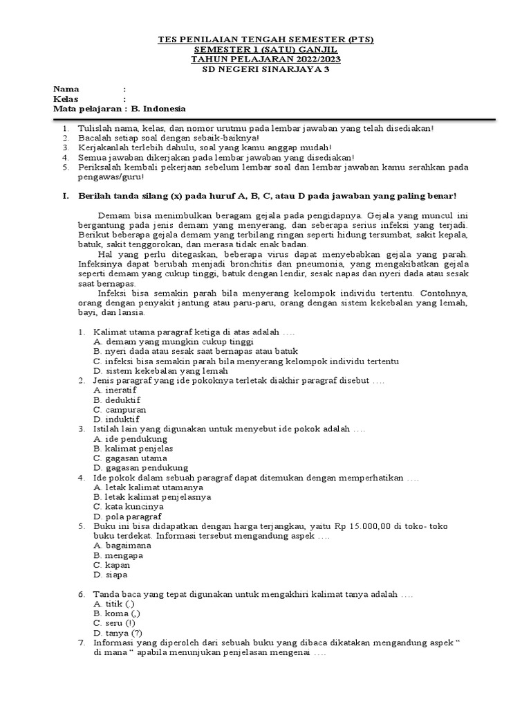 Soal & Jawaban PTS Bahasa Indonesia Kelas 5 Semester 1 Tahun 2021 Sinau-Thewe | PDF | Karier ...