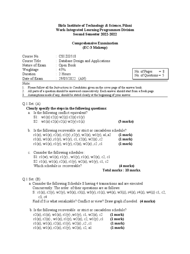 Csi ZG518 Ec-3m Second Sem 2021-2022 | PDF | No Sql | Databases
