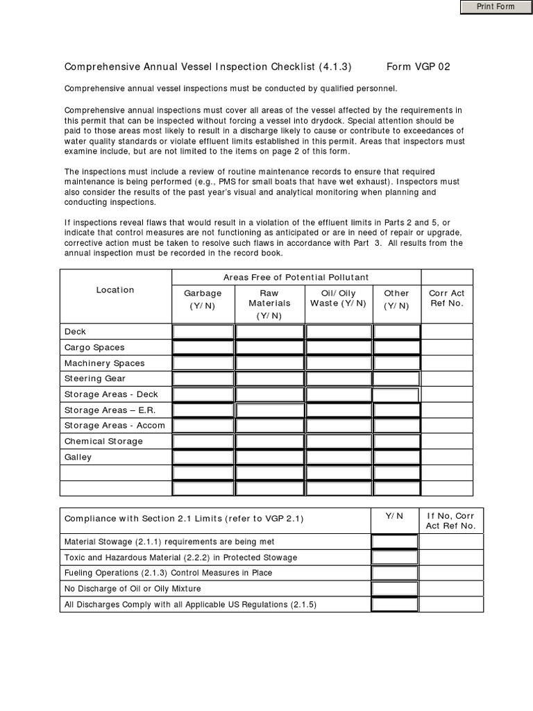VGP02 Annual Insp CL | PDF | Environmental Issues | Pollution