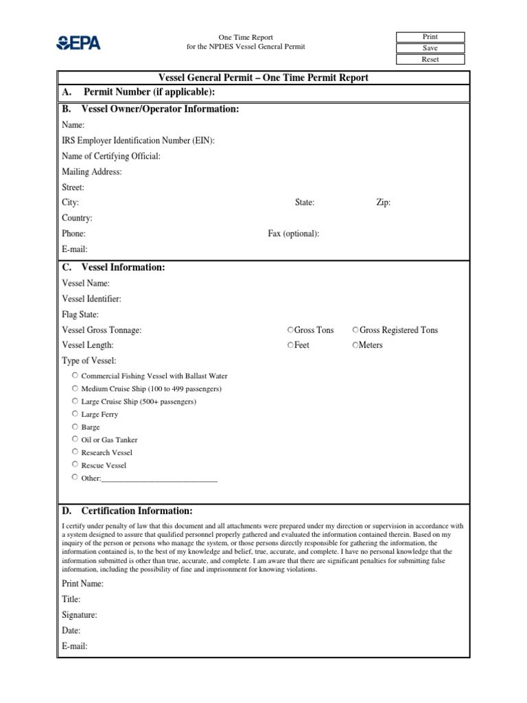 One-Time Report for Vessel Permit | PDF | Law