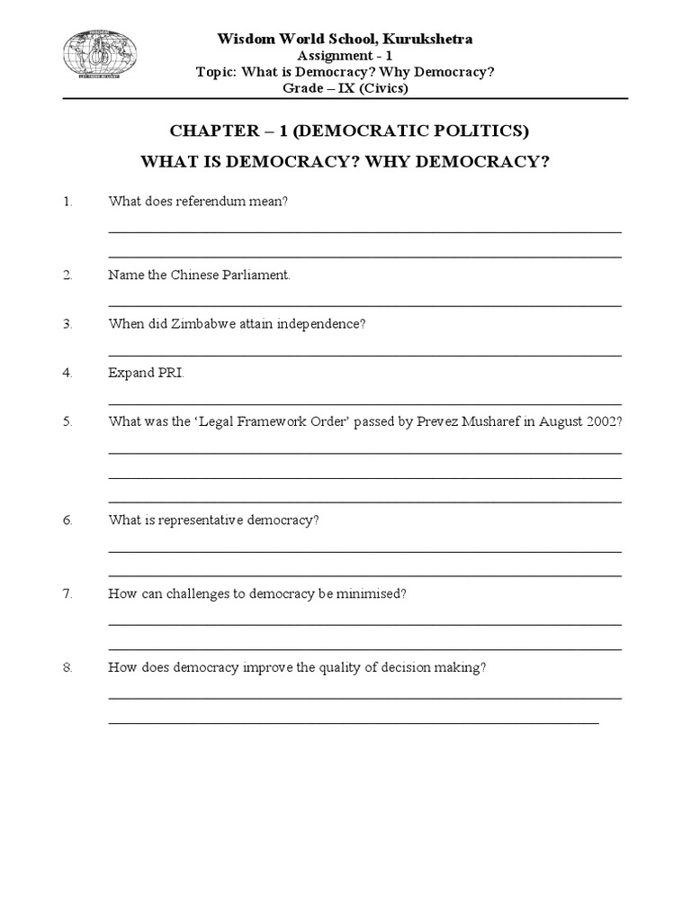 Assignment Civics - 9 - Chapter - 1 - 2 | PDF | Democracy | Political ...