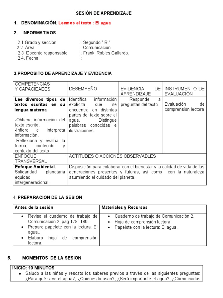 Leemos El Texto: El Agua | PDF | Agua | Comprensión lectora