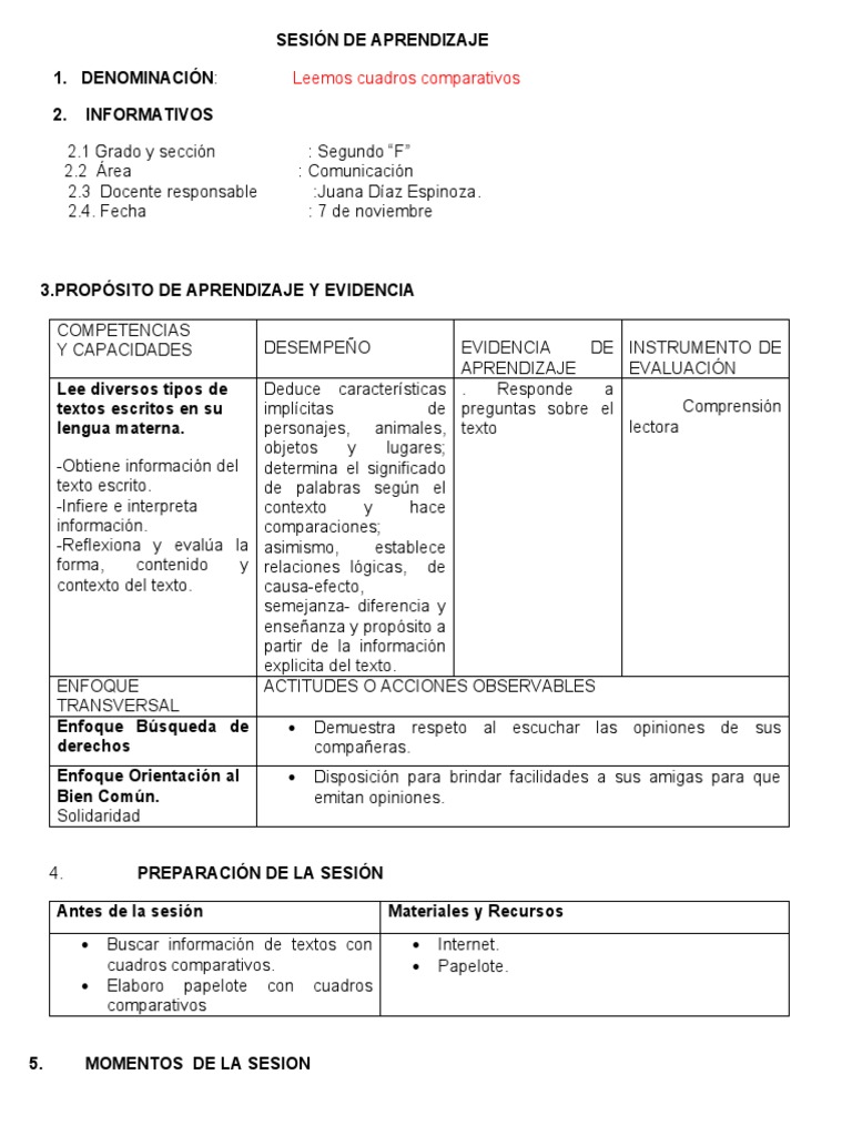 C. 07-10-19. Leemos Cuadros Comparativos | Descargar gratis PDF | Aprendizaje | Evaluación