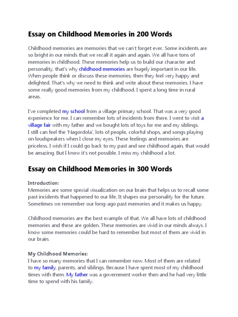 Essay On Childhood Memories in 200 Words | Download Free PDF | Memory