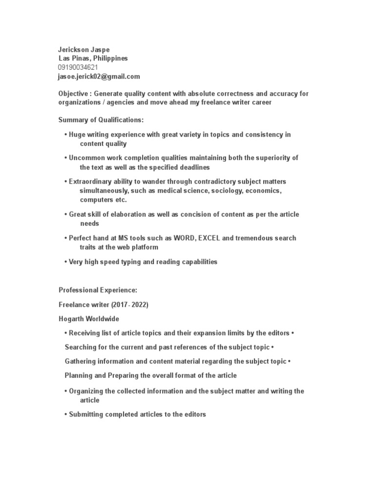 Jerickson - Jaspe Writer | PDF