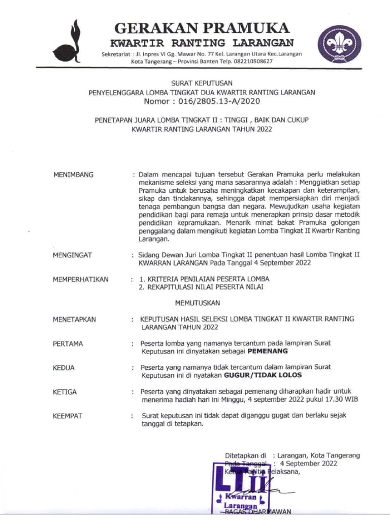 Surat Keputusan Pemenang LT 2 | PDF