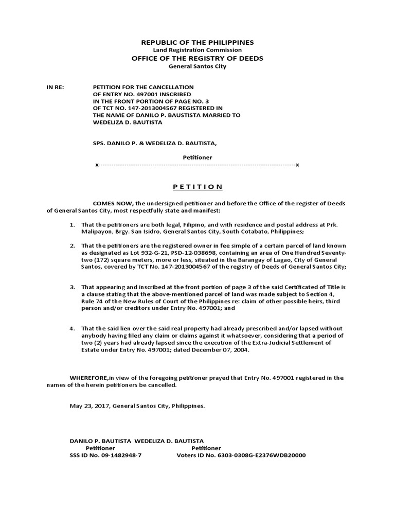 Petition For Sec. 4 Rule 74 | PDF | Natural Resources Law | Document