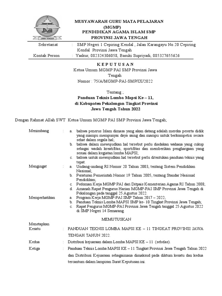 Juknis MAPSI 2022 K | PDF