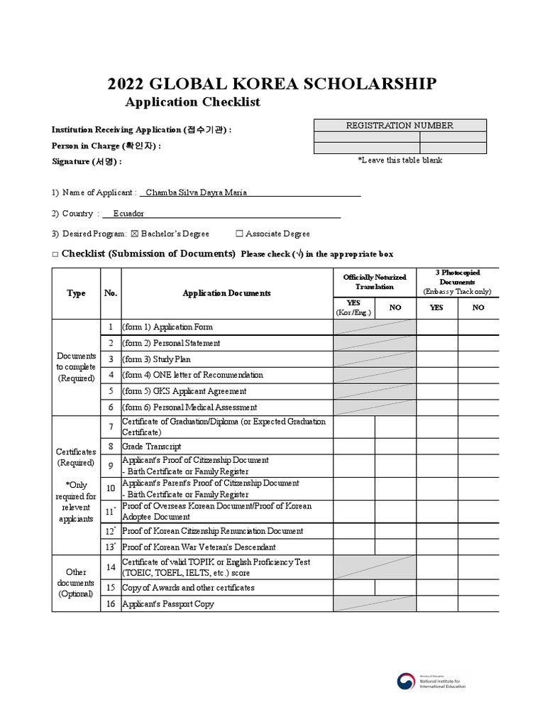 2022 GKS-U Application Forms | PDF | Travel Visa | Korean Language