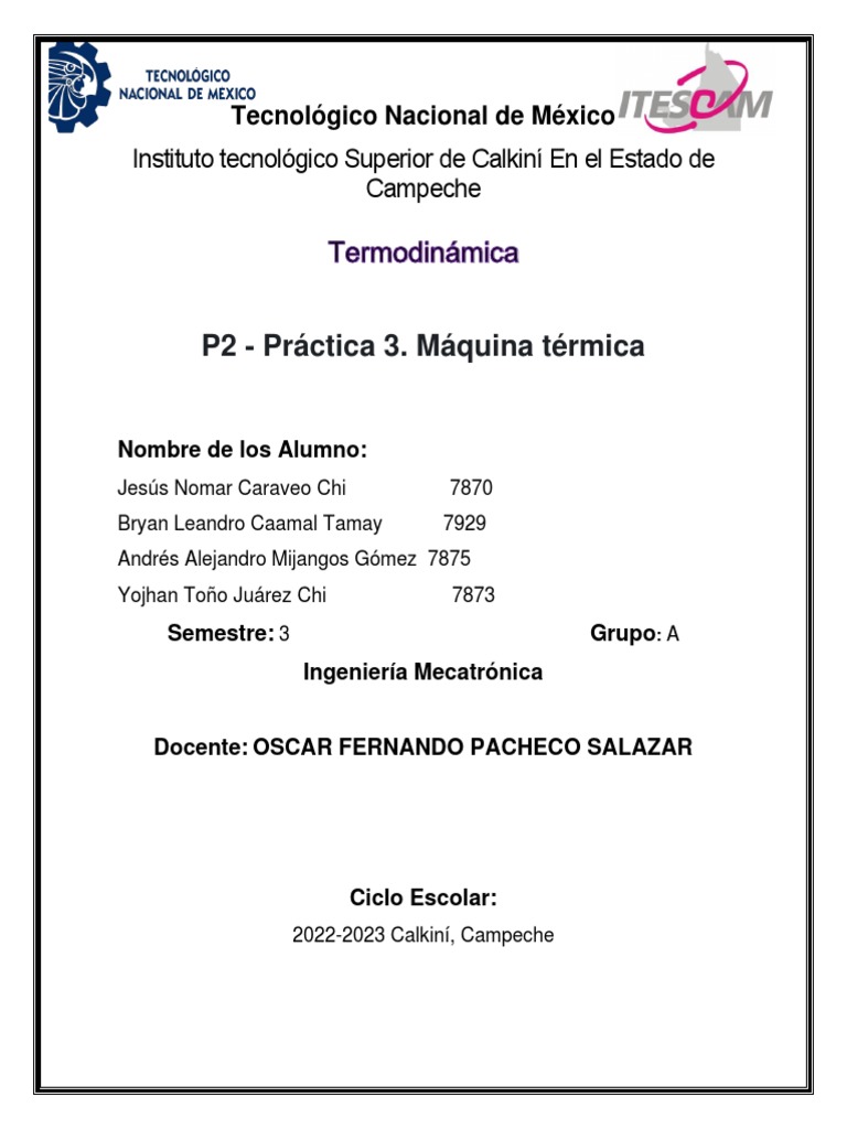 P2 - Práctica 3. Máquina Térmica | Descargar gratis PDF | Máquina de vapor | Calor