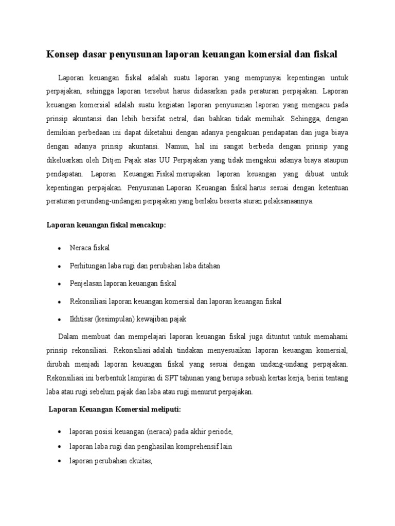 Konsep Dasar Penyusunan Laporan Keuangan Komersial Dan Fiskal | PDF