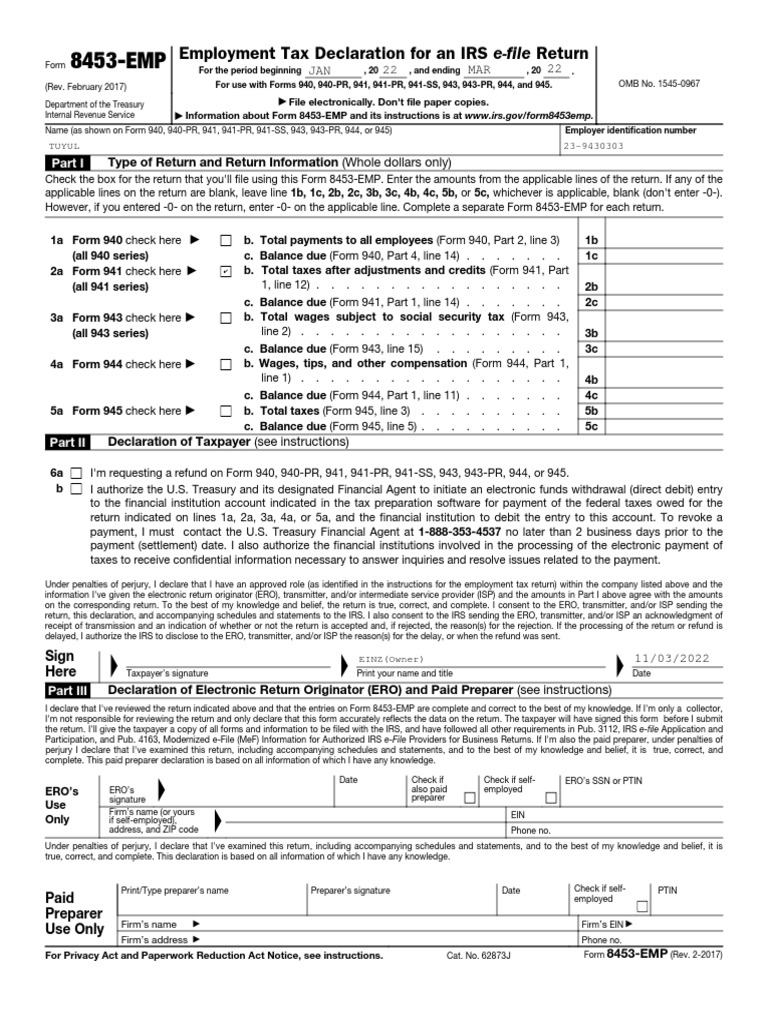 Form 8453 EMP | PDF | Internal Revenue Service | Economies