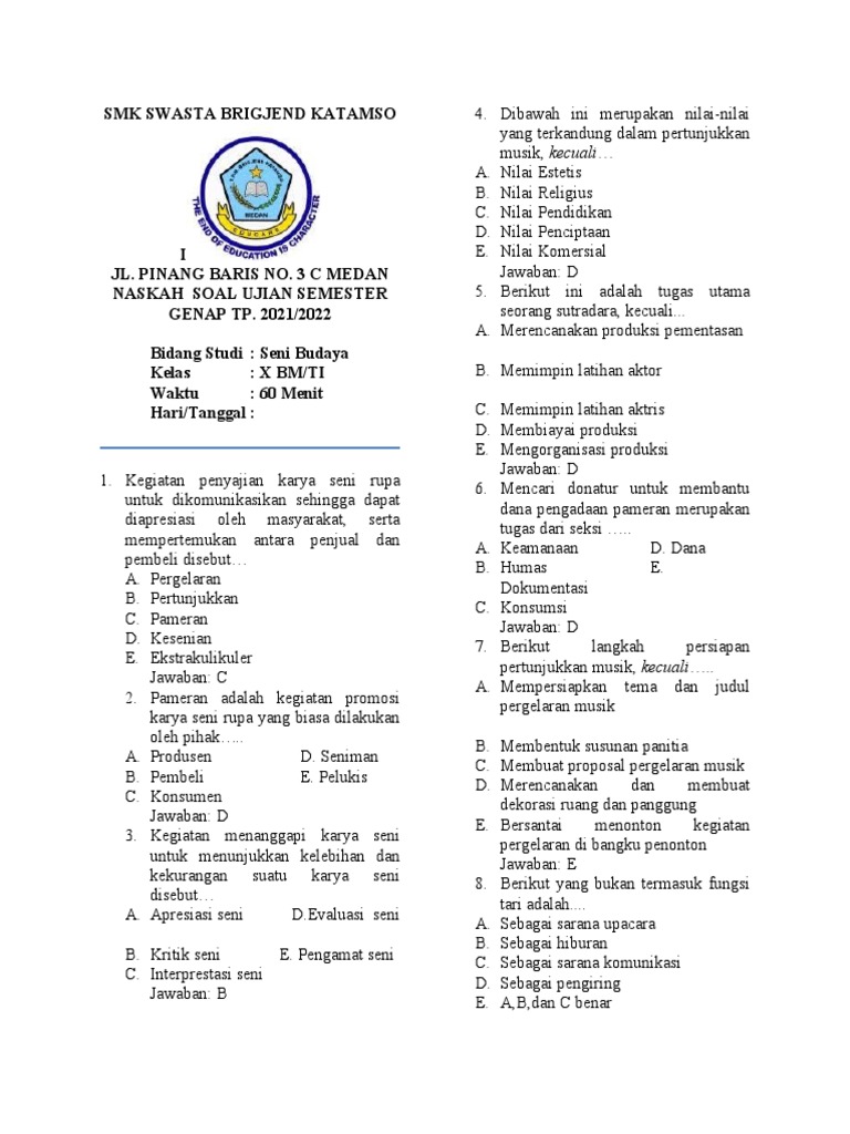 Soal Sem KLS X SBK 2122 | PDF