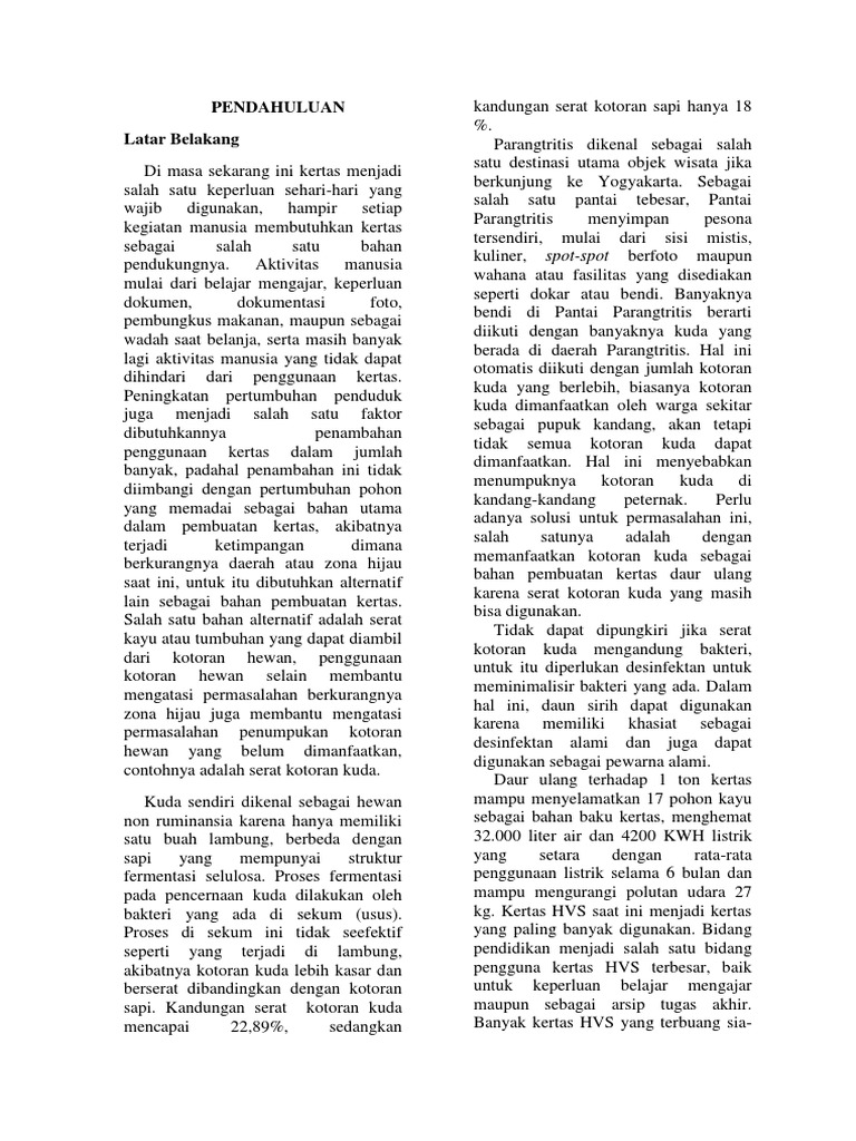 Pemanfaatan Serat Kotoran Kuda Sebagai Bahan Campuran Pembuatan Kertas ...