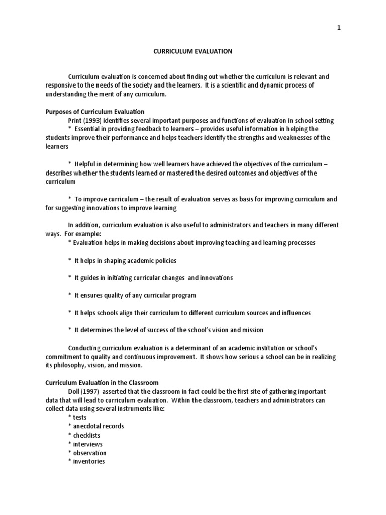 Curriculum Evaluation | PDF | Curriculum | Evaluation