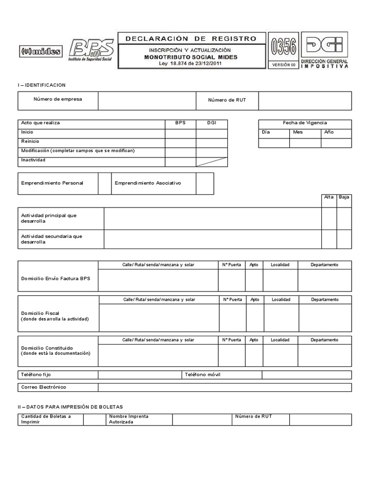 Formulario 0356 Monotributo Mides | PDF | Privacidad de la información