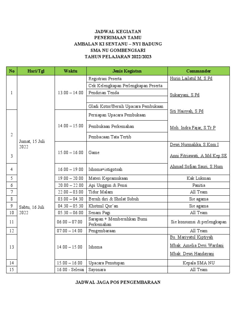 Jadwal Kegiatan Pta Pdf
