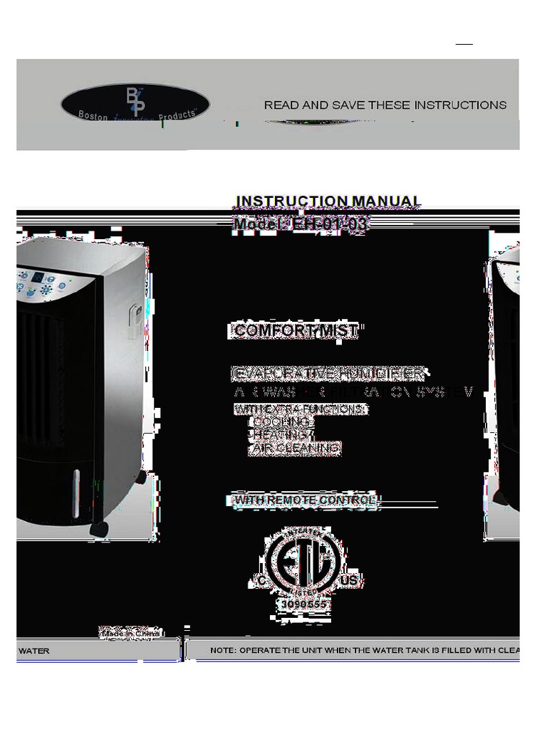 BP EH-01-03 Humidifier User Manual | PDF | Humidity | Electrical Connector