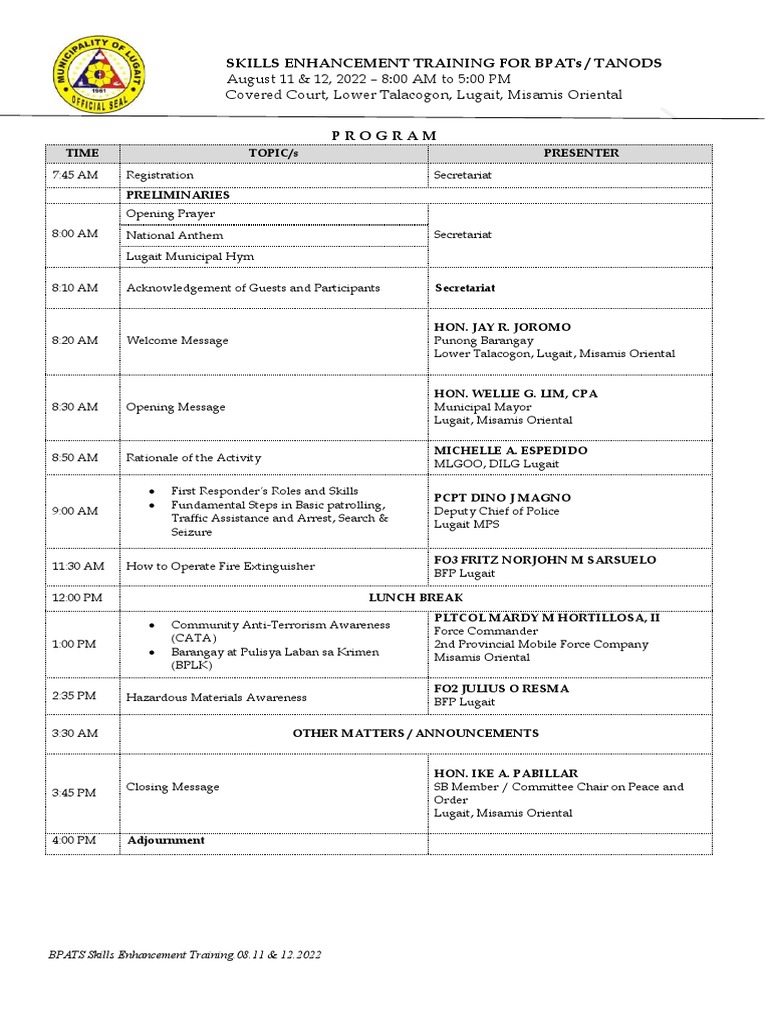 Bpats Enhancement Training Program | PDF | Crime & Violence | Law ...