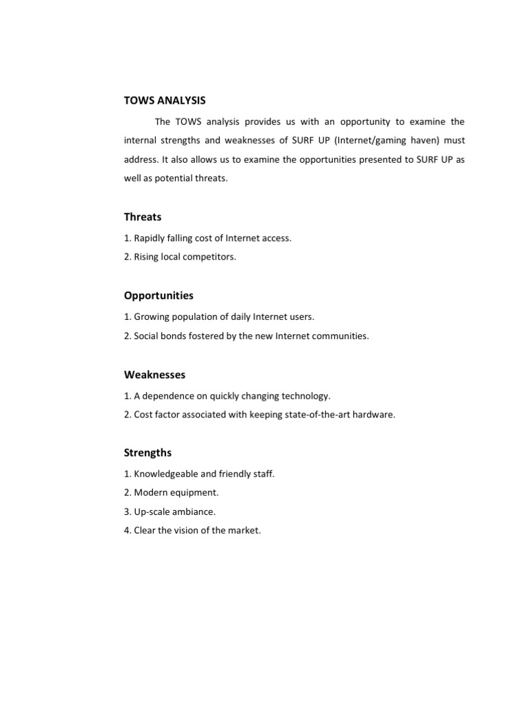 SWOT Analysis of Internet Cafe | PDF | Swot Analysis | Internet