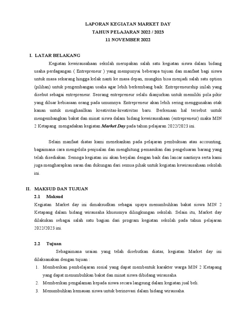 Laporan Kegiatan Market Day | PDF
