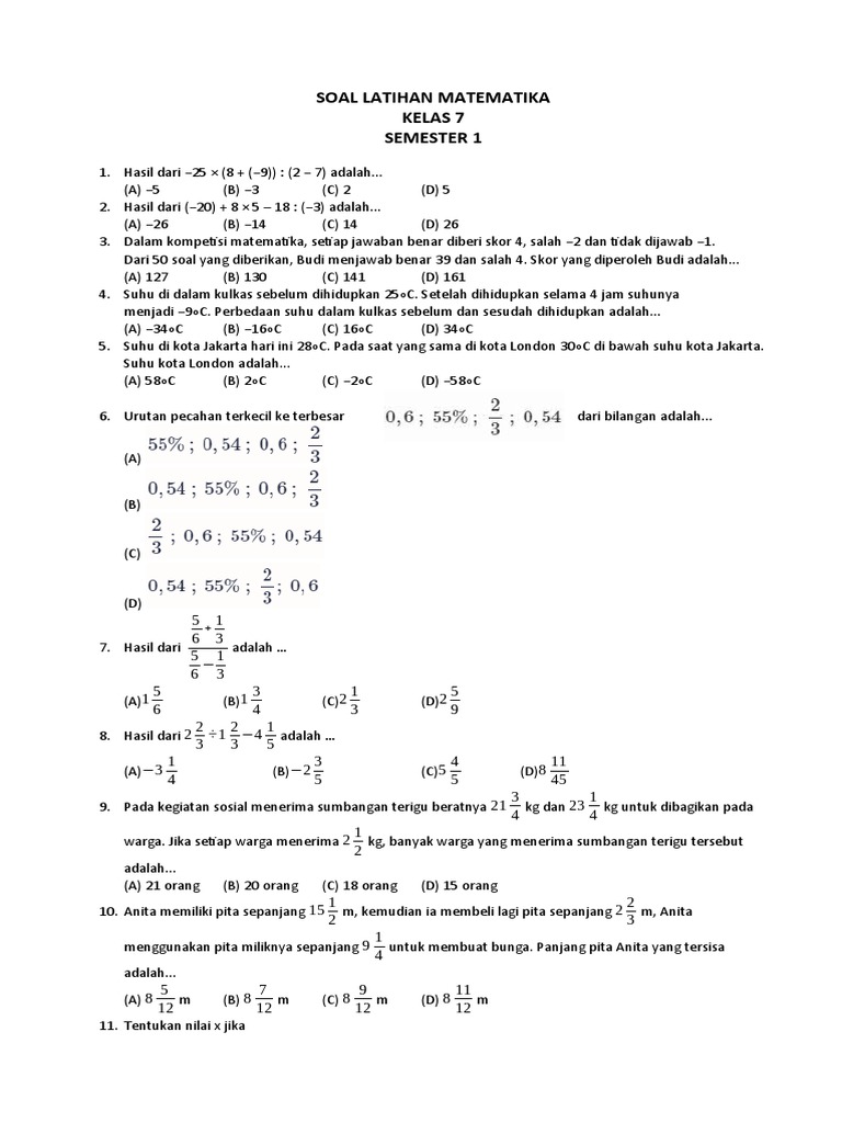 Soal MTK Kelas 7 | PDF