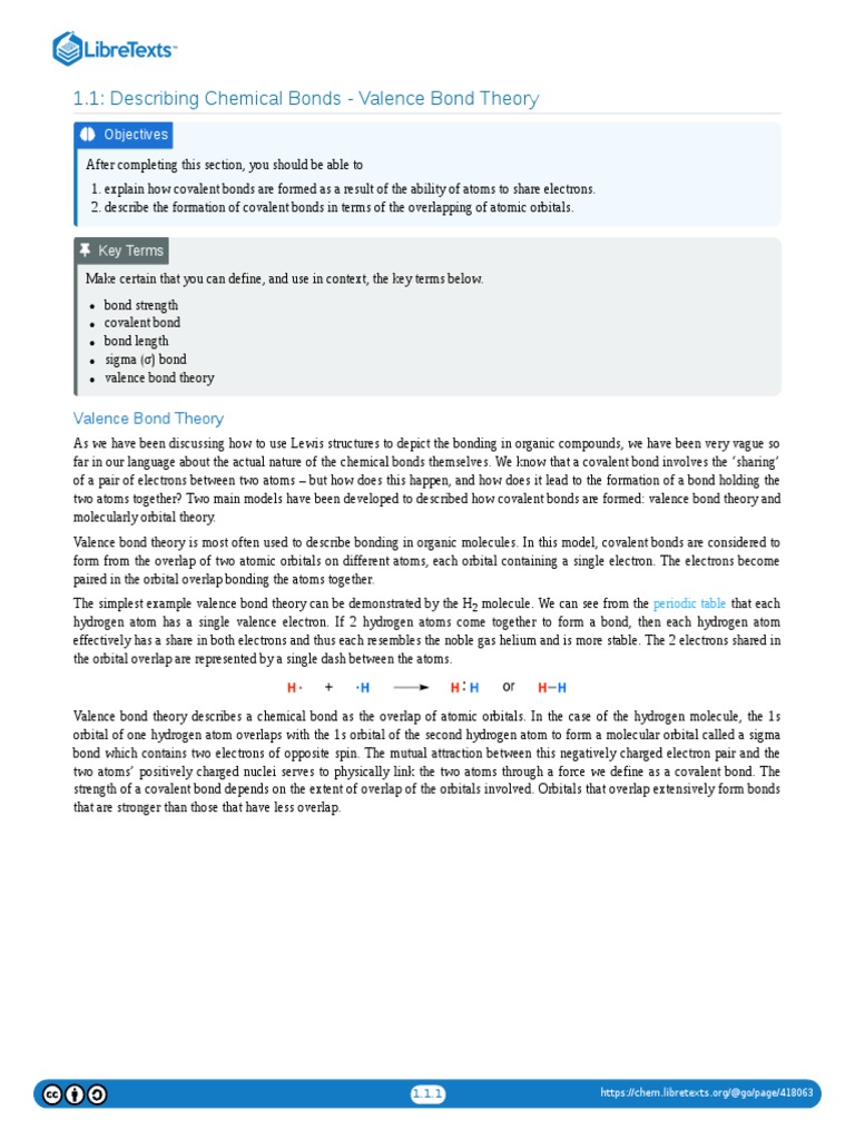 1.1! Describing Chemical Bonds - Valence Bond Theory | PDF | Chemical ...