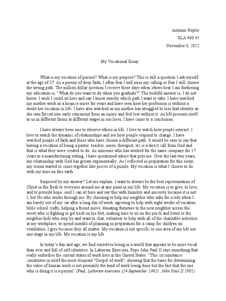 Autumn Hepler Sla 400 My Vocational Essay | PDF
