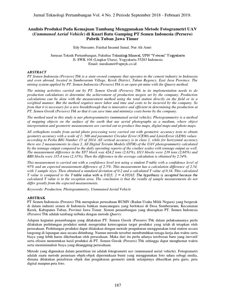Analisis Produksi Pada Kemajuan Tambang Menggunakan Metode Fotogrametri ...