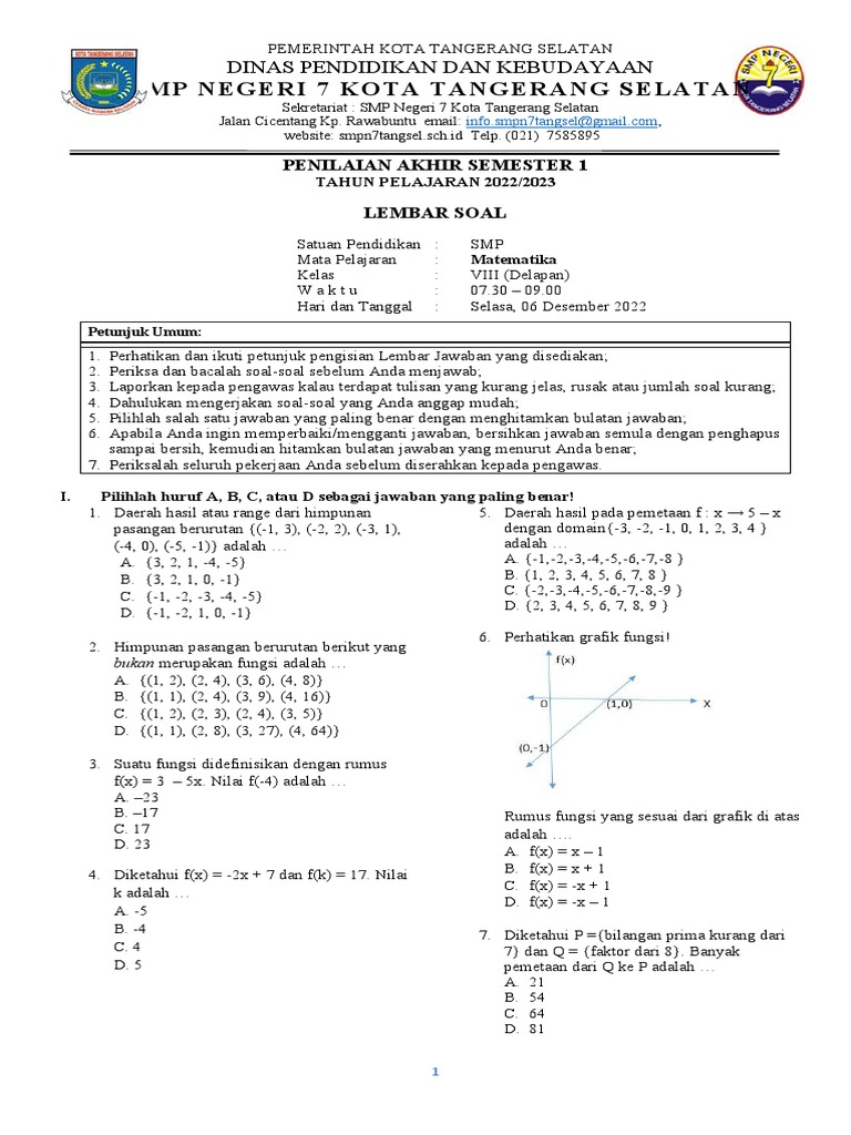Soal Pas 1 MTK Kls 8 | PDF | Metode & Bahan Ajar