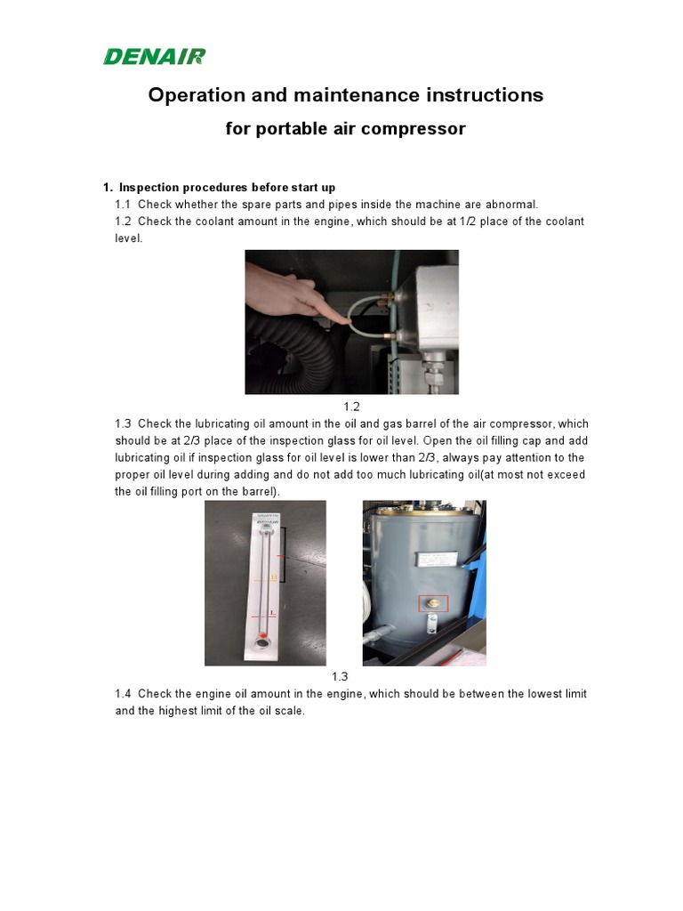 Operation and Maintenance Instruction For Portable Air Compressor | PDF ...
