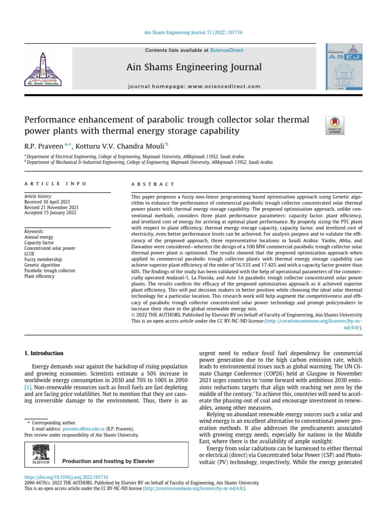 Performance Enhancement of Parabolic Trough Collector Solar Thermal ...
