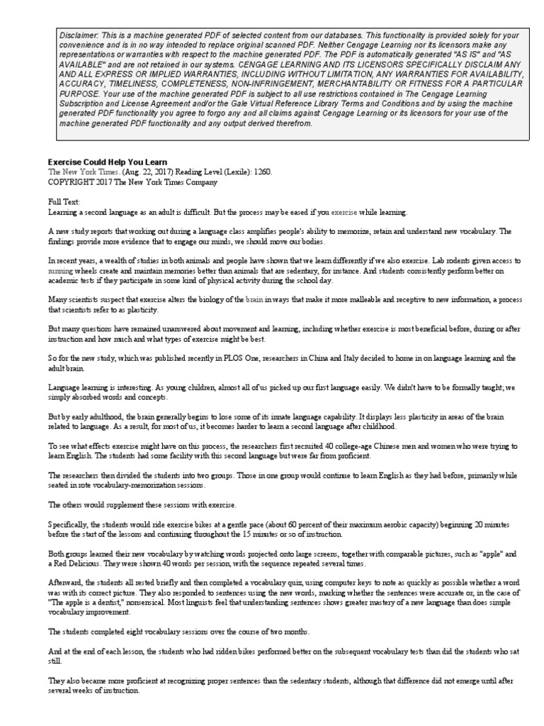 Reading Text Texto de Inglés | PDF | Vocabulary | Learning