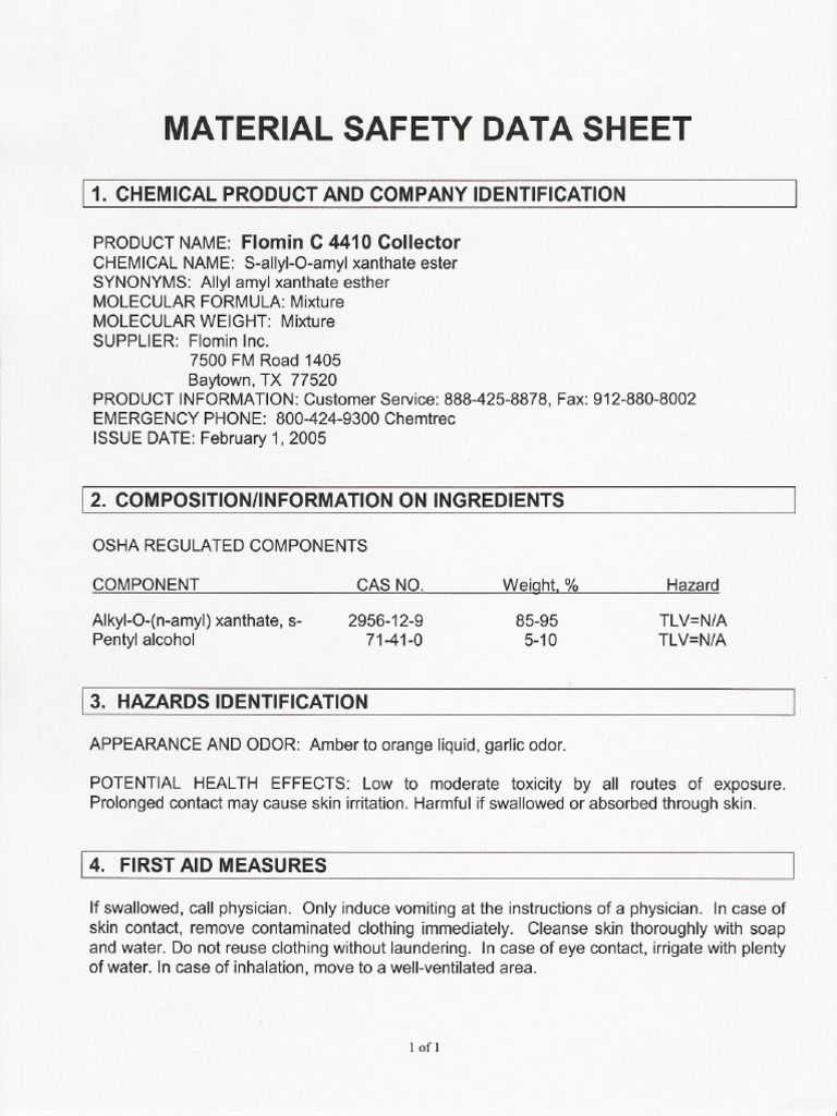 MSDS Flomin C-4410 | PDF | Technology & Engineering