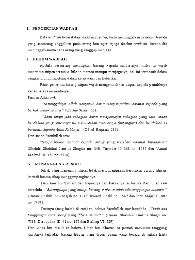 Al-Wadiah, Yad Al-Amanah | PDF