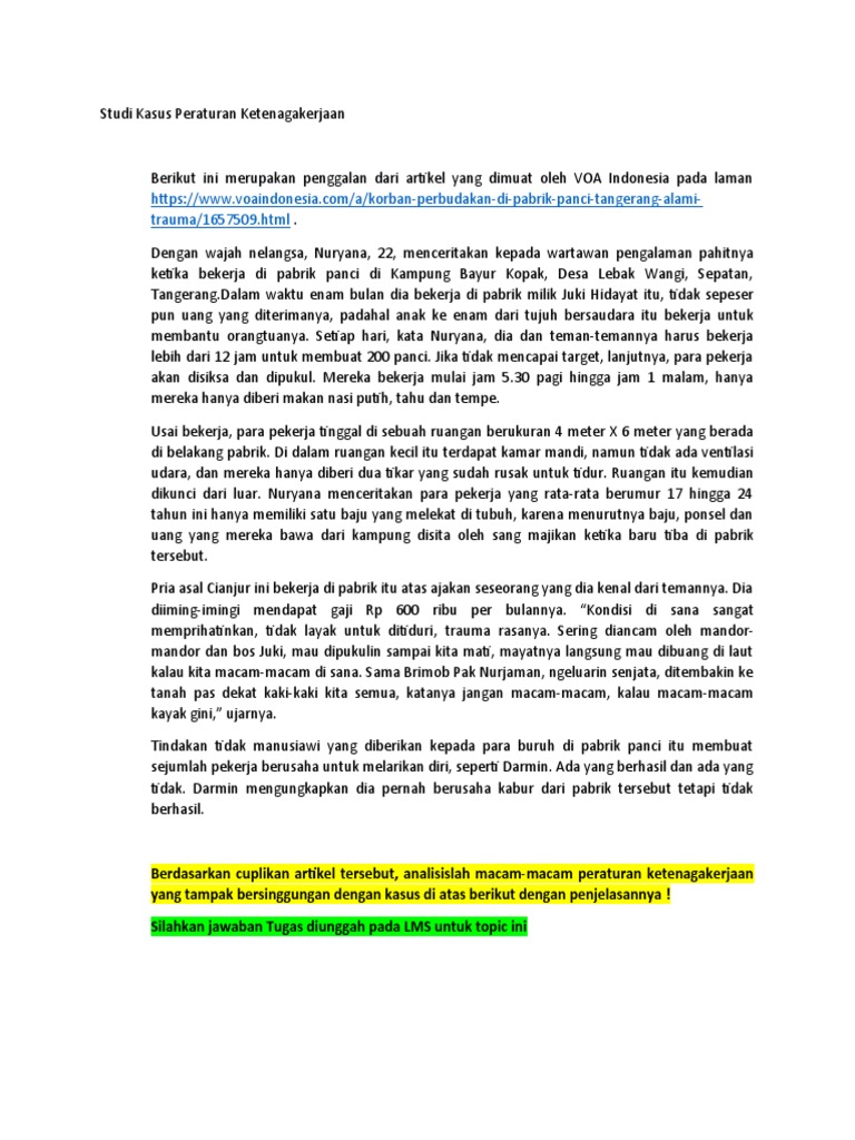Studi Kasus Peraturan Ketenagakerjaan | PDF