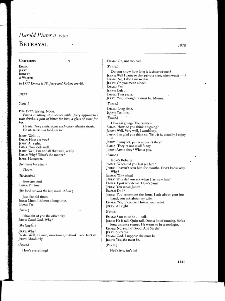 Pinter's Betrayal: Key Scenes and Characters | PDF