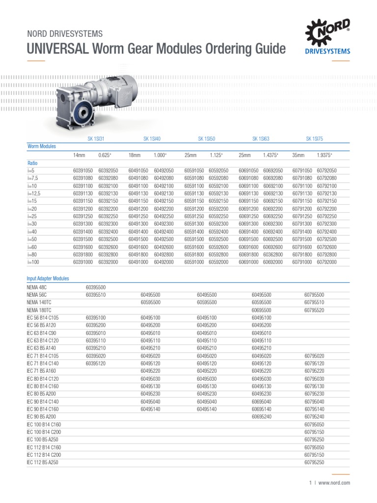 g1035 Universal Worm Gear Modules Ordering Guide Screen | PDF
