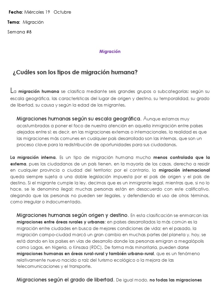 Tipos de Migración | PDF | Migración humana | Inmigración