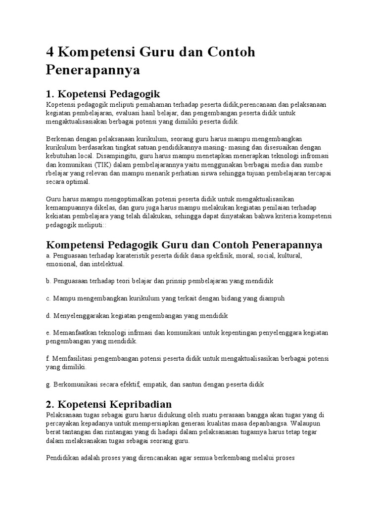 4 Kompetensi Guru Dan Contoh Penerapannya: 1. Kopetensi Pedagogik | PDF
