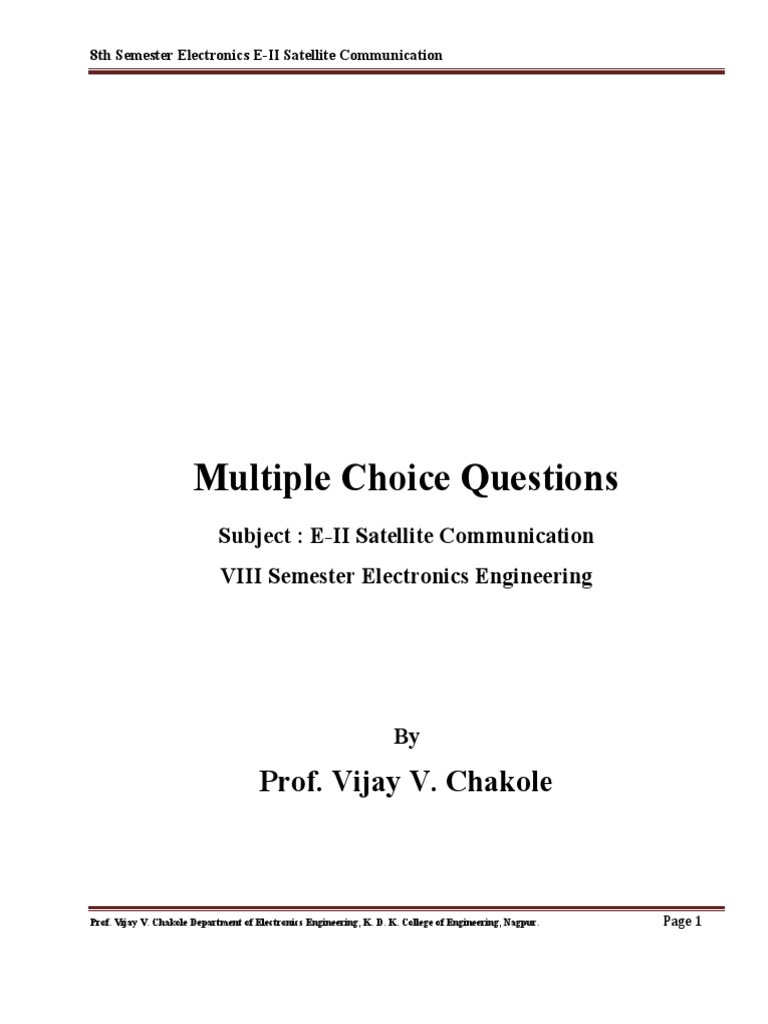 E-II Satellite Communication - MCQ - Vijay Chakole | PDF | Channel Access Method | Distortion