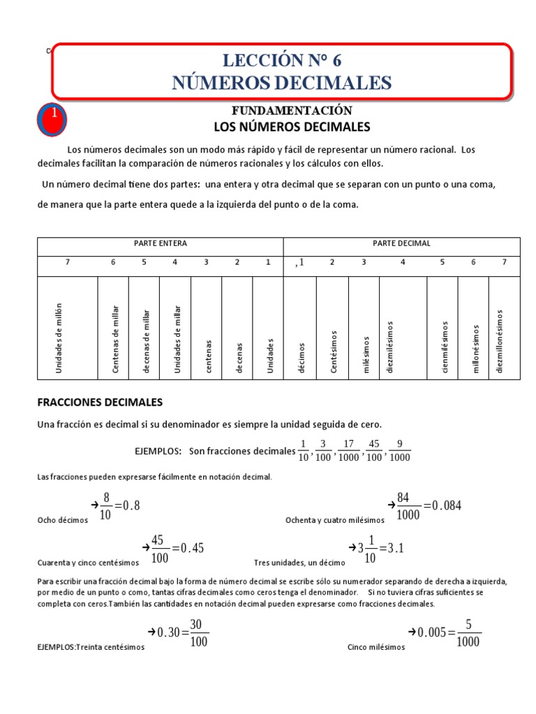 Números Decimales: Conceptos y Ejercicios | PDF | Números | Decimal