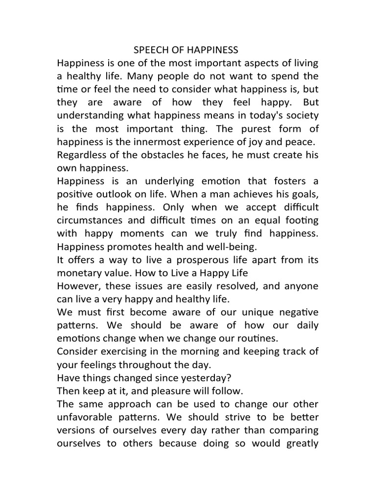 Speech Of Happiness Pdf Happiness Psychology