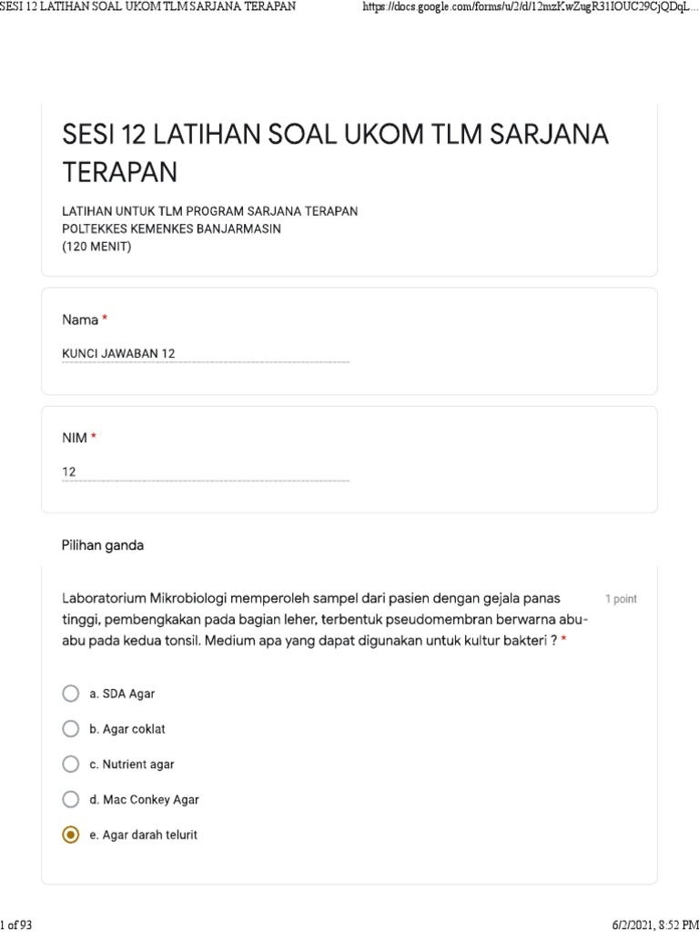 Latihan Soal UKOM TLM D4 XII | PDF