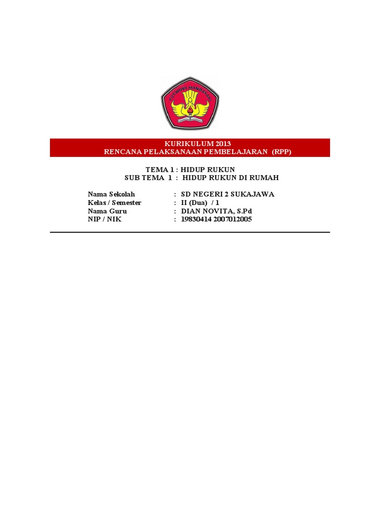 RPP Dian Kelas 2 Tema 1 - Hidup Rukun | PDF
