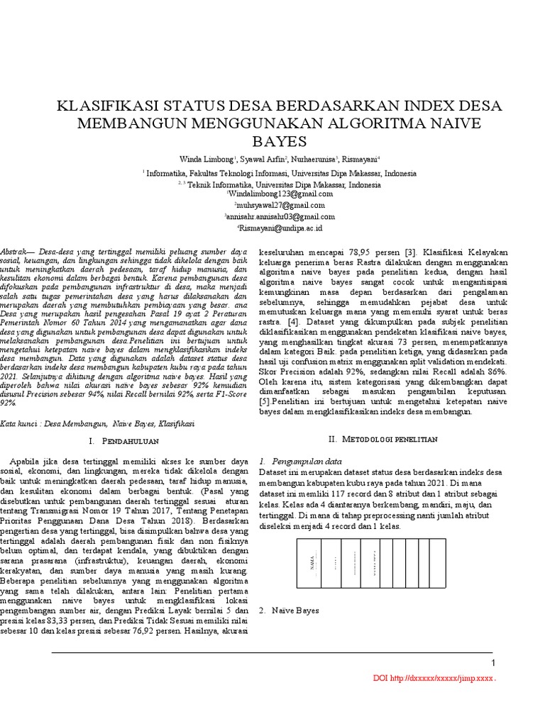 Klasifikasi Status Desa Berdasarkan Index Desa Membangun Menggunakan ...